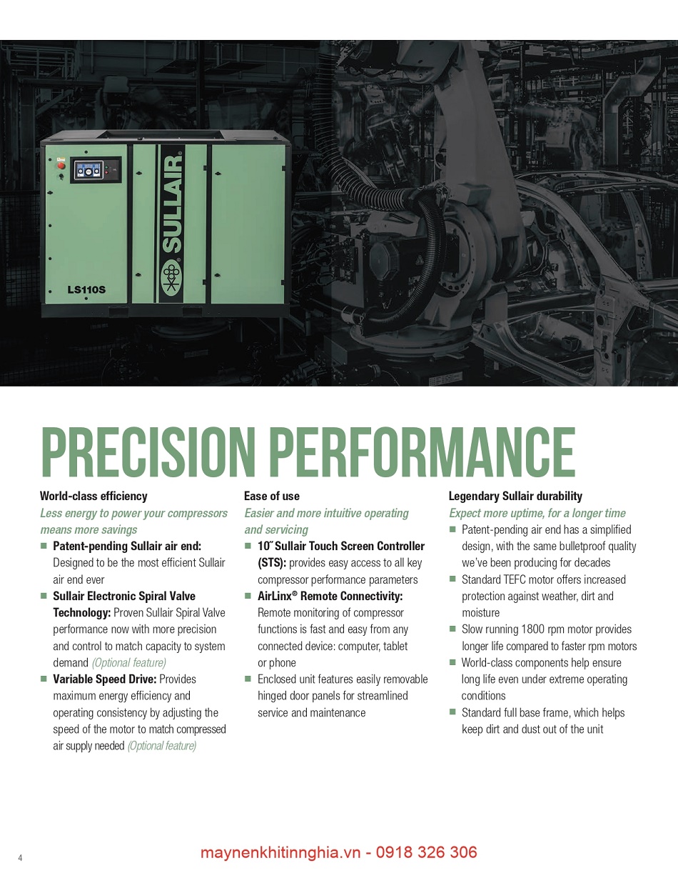 Máy nén khí Sullair LS90, LS90S, LS90V - Công Suất 90kw
