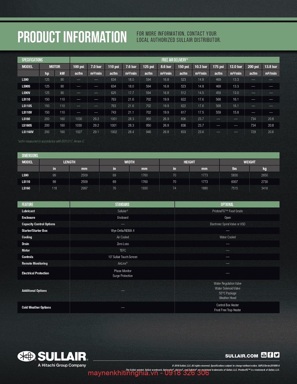 Máy Nén Khí Sullair LS Series 90kw - 160kw Giá Tốt Nhất 2020