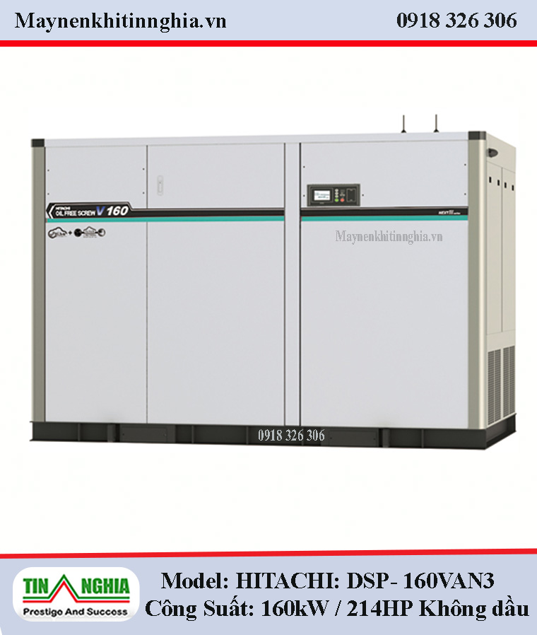 Máy nén khí Hitachi không dầu 160kw- 214Hp- DSP160VAN3, Biến tần, Next III